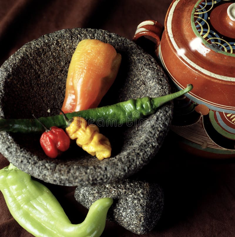 Peppers with Mortar and Pestle Stock Image - Image of smash, nutritious ...