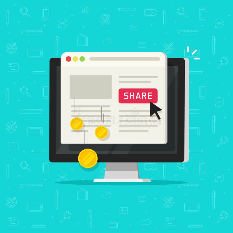 Per Pay Click or Cost Per Click Technology, Flat Cartoon Computer with ...