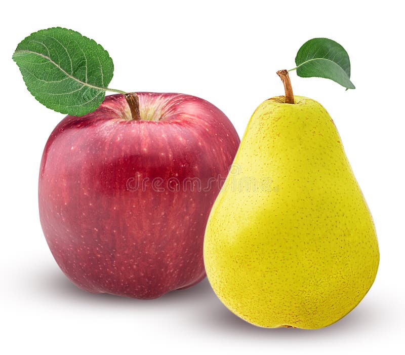 Pera Gialla E Mela Rossa Con La Foglia Immagine Stock - Immagine di ...