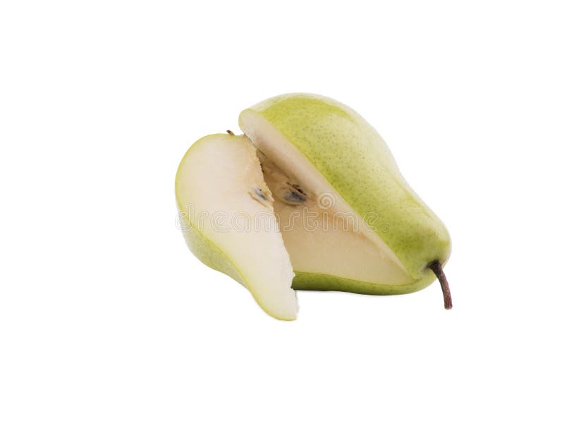 Pera Verde Madura Com Uma Parte Do Corte Isolado Close-up Imagem de ...