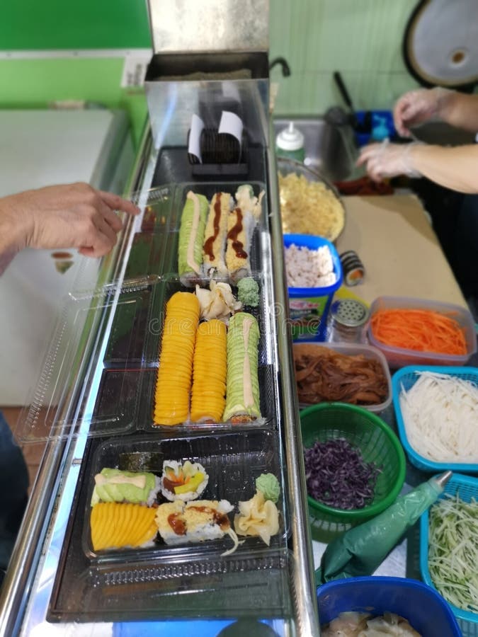 Kitchen Layout of the Sushi Preparation Table Stock Photo - Image of ...