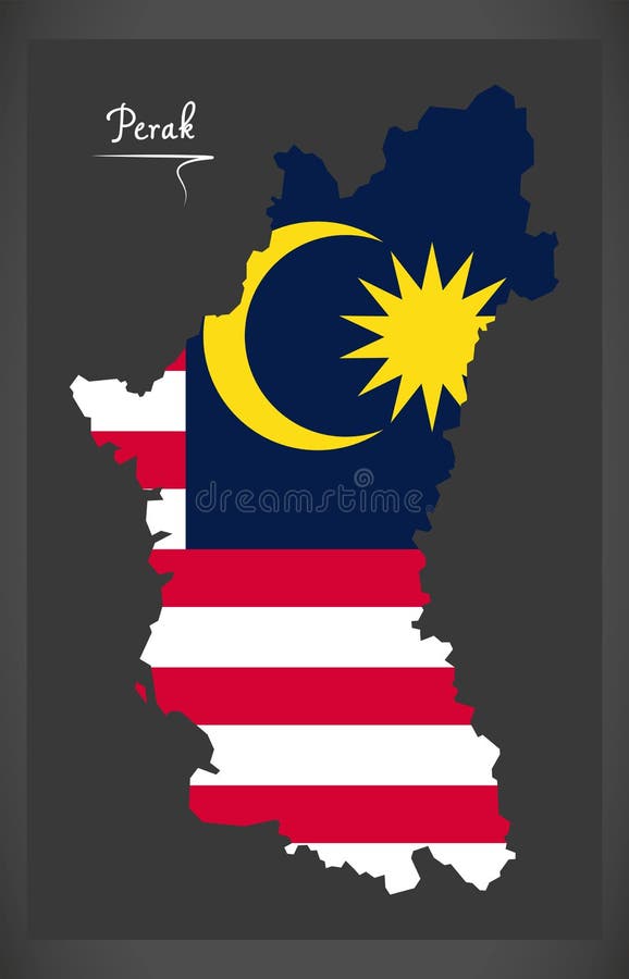 Perak Malaysia Map with Malaysian National Flag Illustration Stock ...