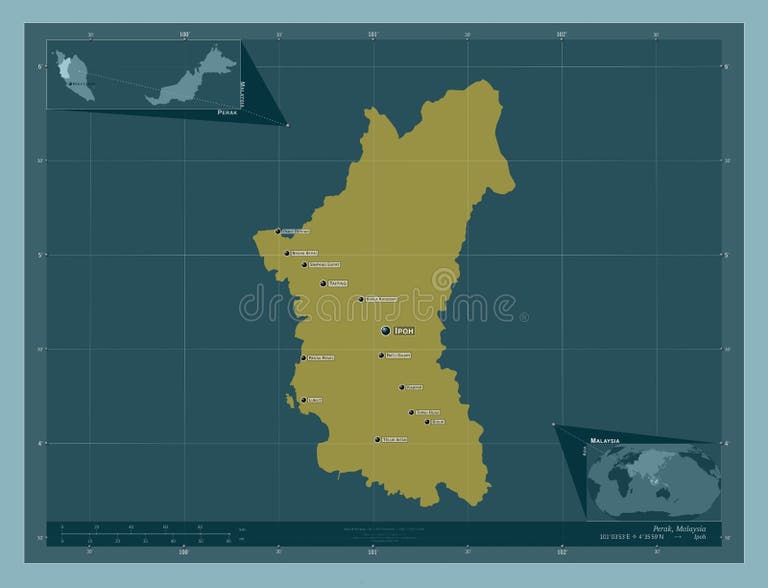 Perak, Malaysia. Solid. Labelled Points of Cities Stock Illustration ...
