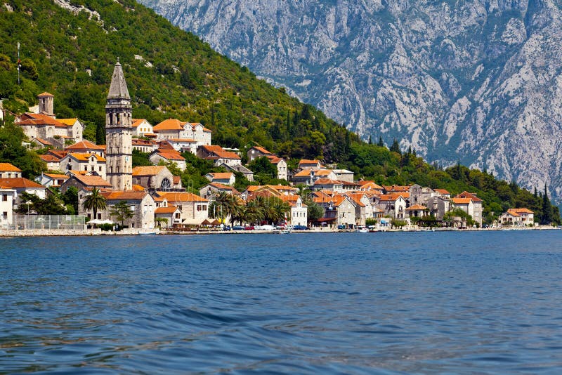 Perast city in Kotor bay stock photo. Image of tourism - 53297990
