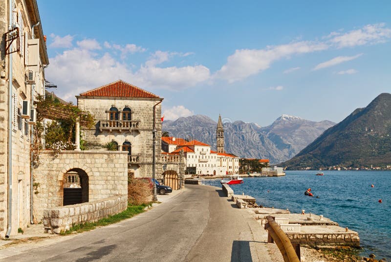 Perast old town stock image. Image of place, building - 81455577
