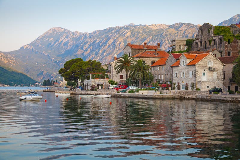 Perast Town Landscape, Bay of Kotor Stock Image - Image of roof ...