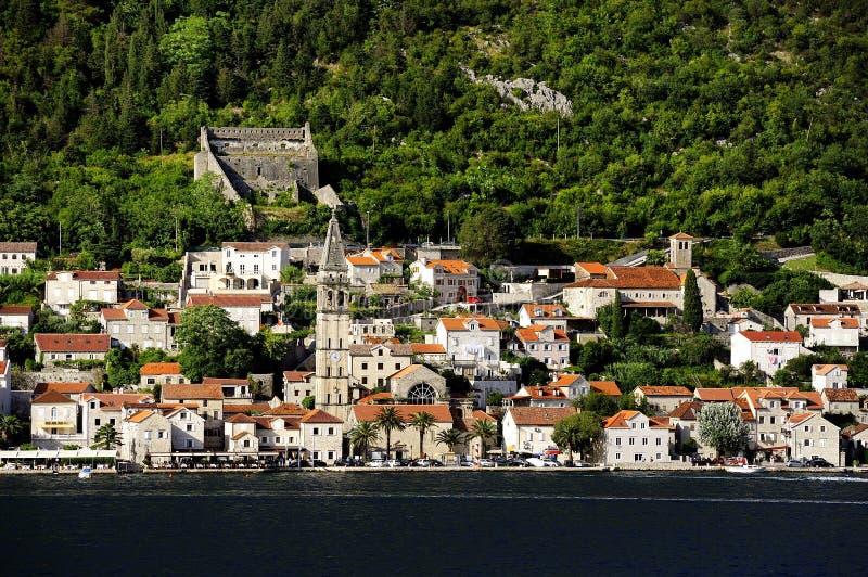 Perast Village in Kotor Bay Stock Photo - Image of holidays, houses ...