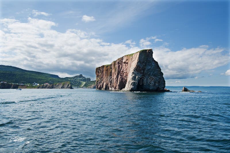 Perce rock seen from tip stock image. Image of blue, landmark - 10260577