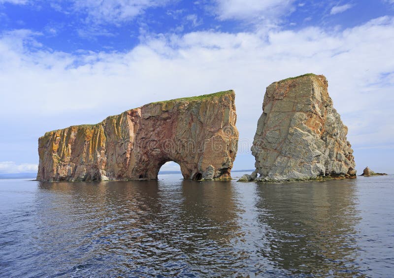 Perce Rock and Village, Gaspesie, Quebec Stock Image - Image of perce ...