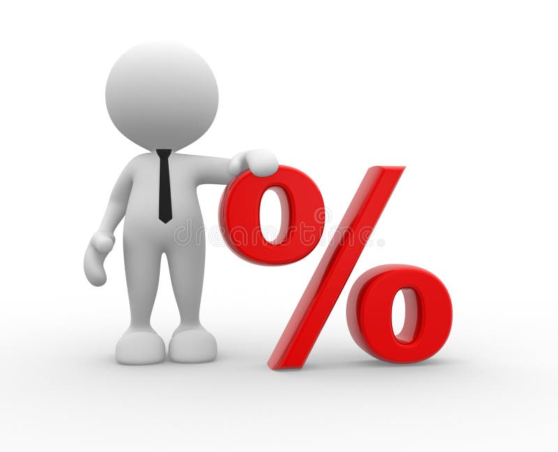 3d Man Pushing Red Percent Sign Stock Illustration - Illustration of ...