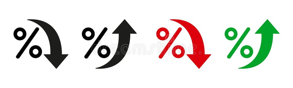 Percent Arrow Icon, Up and Down Percent Icon with Arrow, Decrease Increase Stock Vector ...