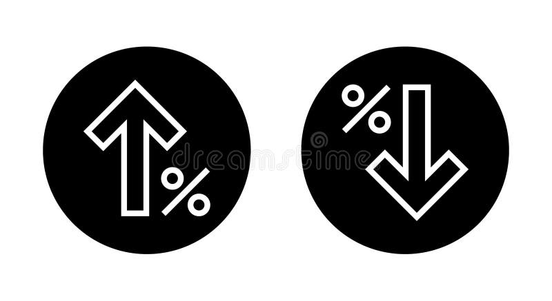 Percent Arrow Up and Down Outline Icon on Black Circle. Percentage Increase and Decrease Arrows ...