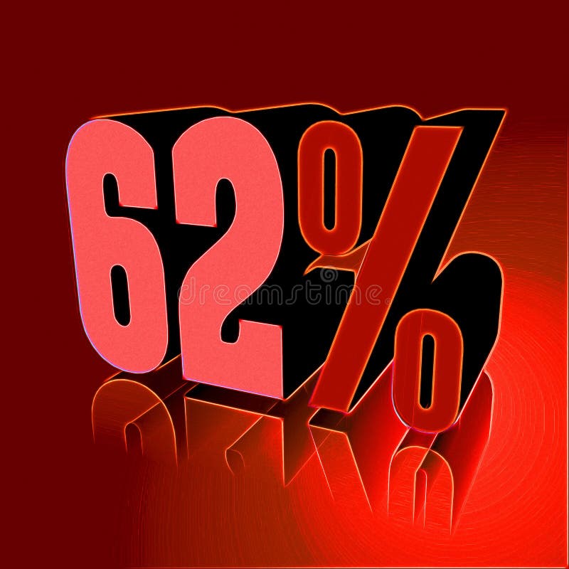 62 , 62 Percent As a 3D Illustration, 3D Rendering Stock Illustration ...