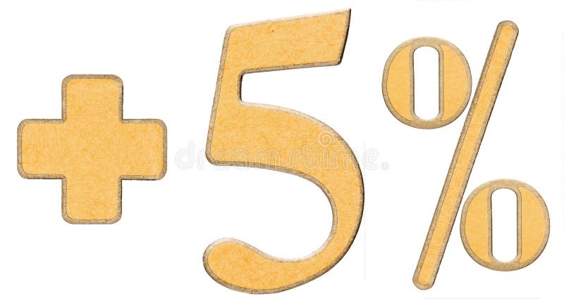Percent Benefits, Plus 5 Five Percent, Numerals Isolated on Whit Stock ...