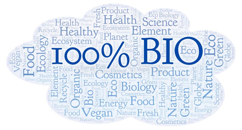 100 Percent Bio word cloud stock illustration. Illustration of colors ...