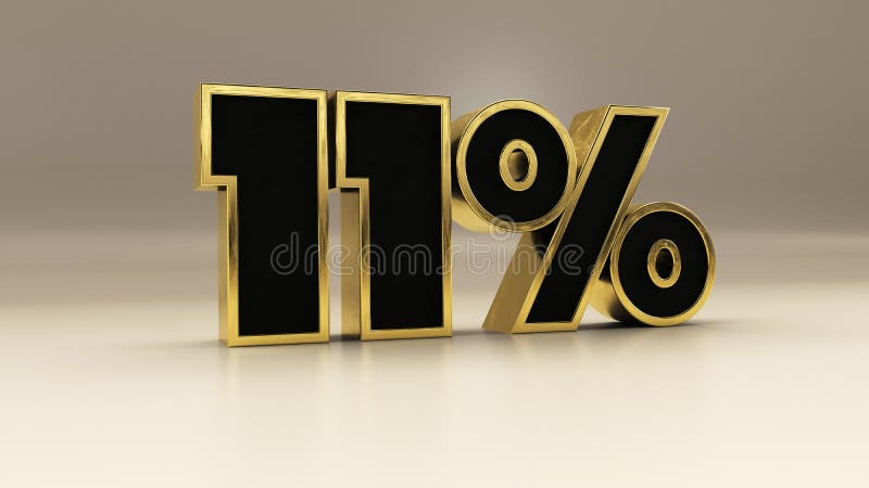 11 Percent 3d Gold and Black Luxury Text Isolated on White Stock ...