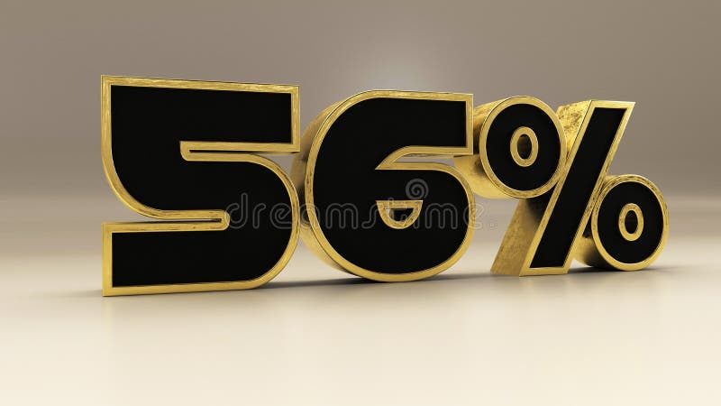56 Percent 3d Gold and Black Luxury Text Isolated on White Stock ...