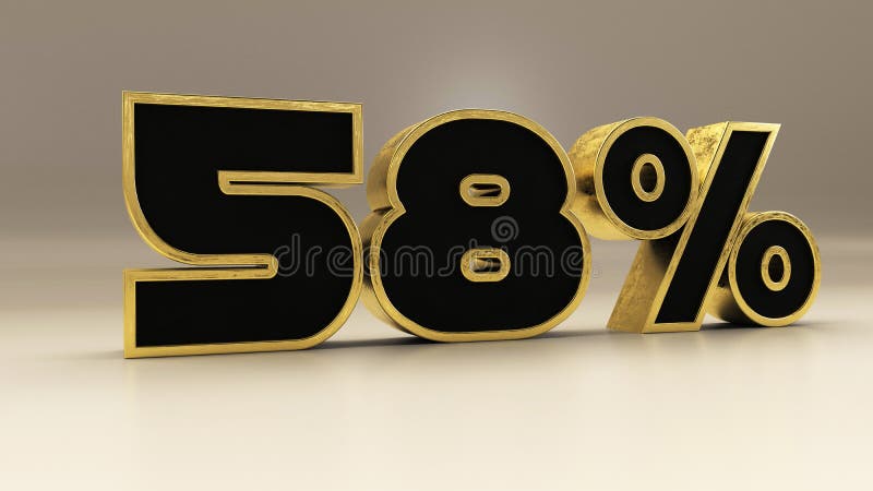 58 Percent 3d Gold and Black Luxury Text Isolated on White Stock ...