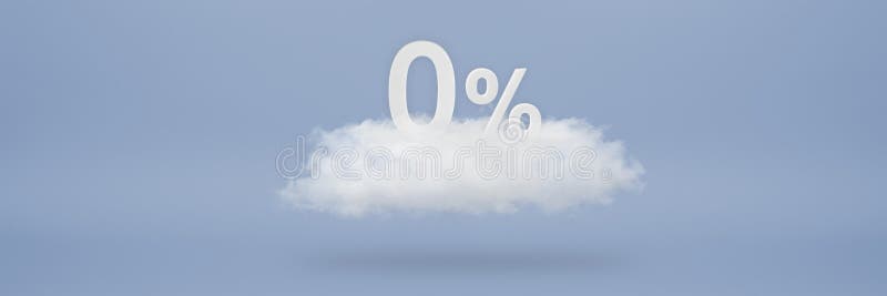 0 Percent. 3D Numbers Float on a Cloud on a Blue Background. Copy Space ...