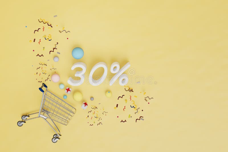 30 Percent Discount on All Items for the Holiday. Cart with Boxes and ...