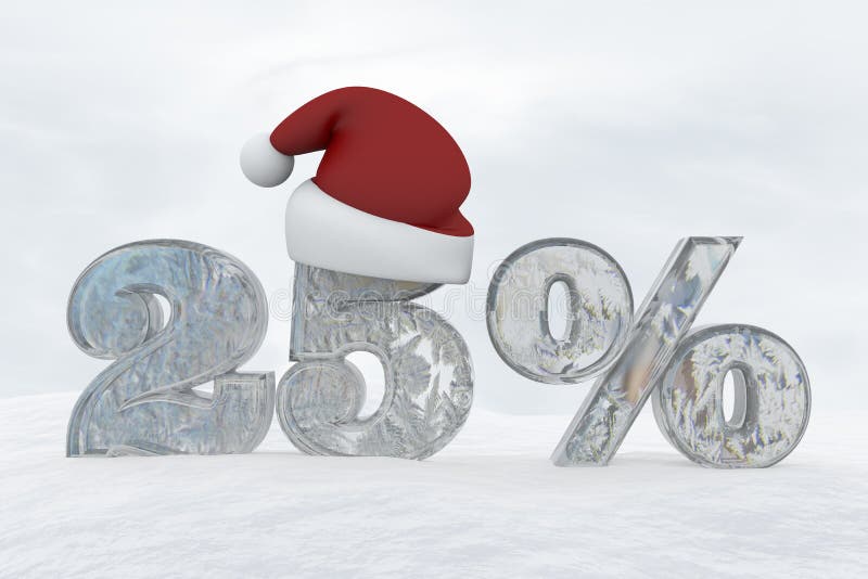 25 Percent Discount Ice Number with Christmas Hat 3d Rendering ...