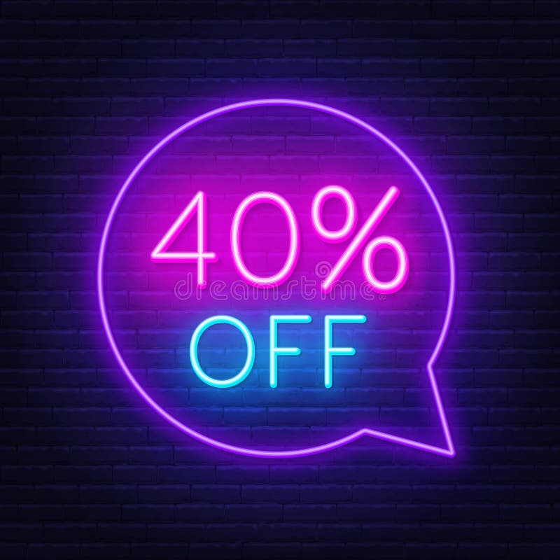 40 Percent Discount Neon Sign on Brick Wall Background Stock Vector ...