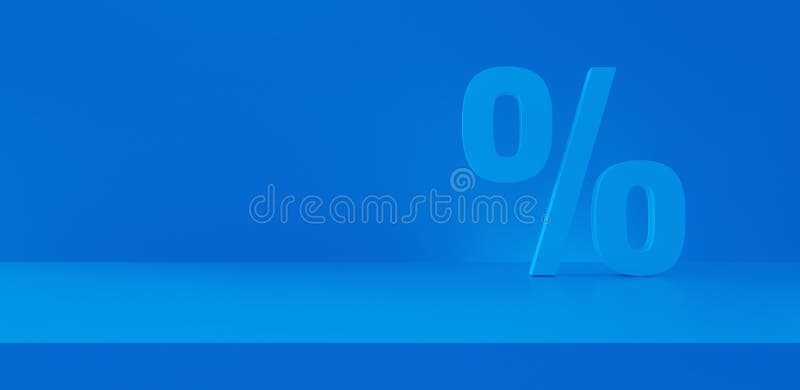 Percent Discount in Panoramic Blue Background. 3d Rendering Stock ...