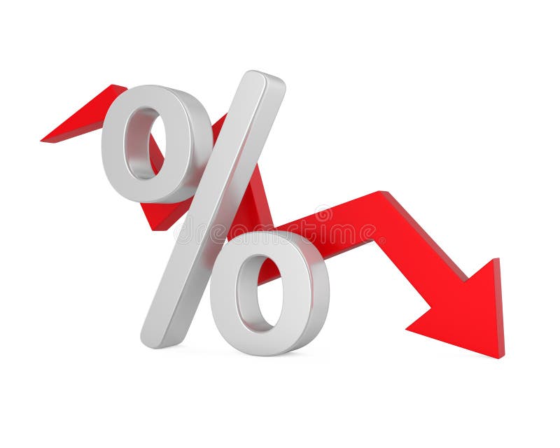 Percent Down Arrow Icon Isolated on Transparent Background. Decreasing Percentage Sign Stock ...