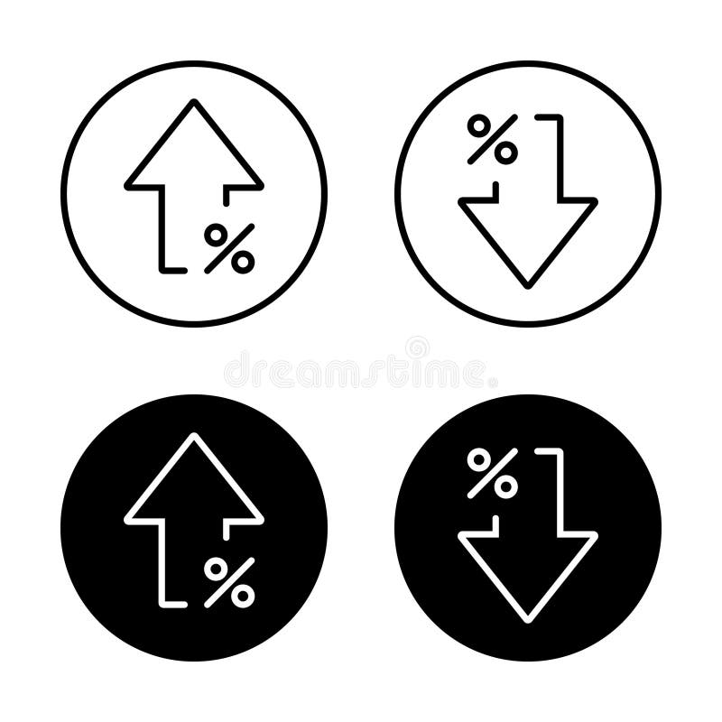 Percent Growth Decline Arrow Icon on Black Circle. Increase and Decrease Percentage Sign Symbol ...