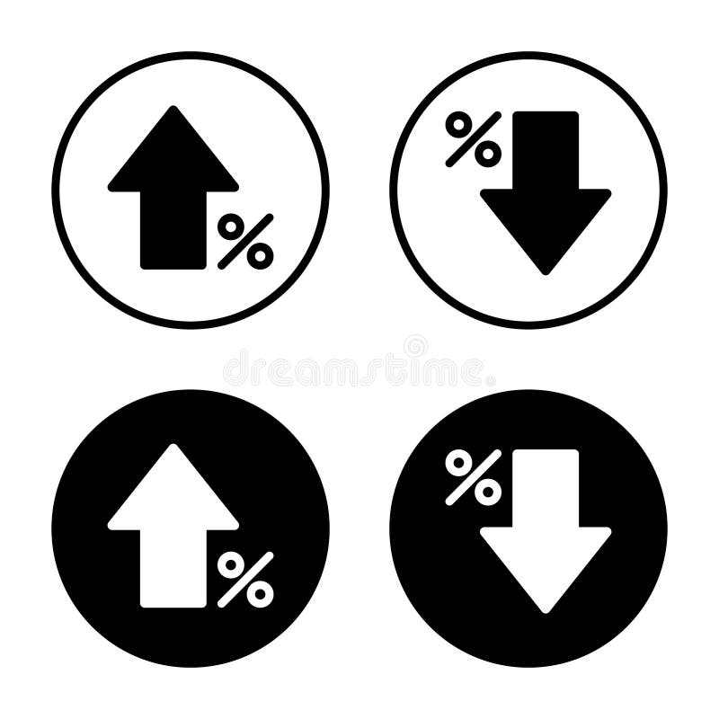Percent Growth and Decline Arrow Icon on Black Circle Stock ...