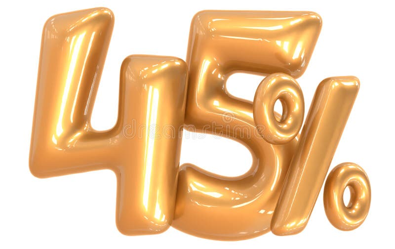 45 Percent Number Gold 3D with White Background Stock Illustration ...