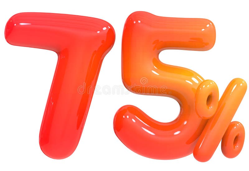 75 Percent Number Gradient 3D with White Background Stock Illustration ...