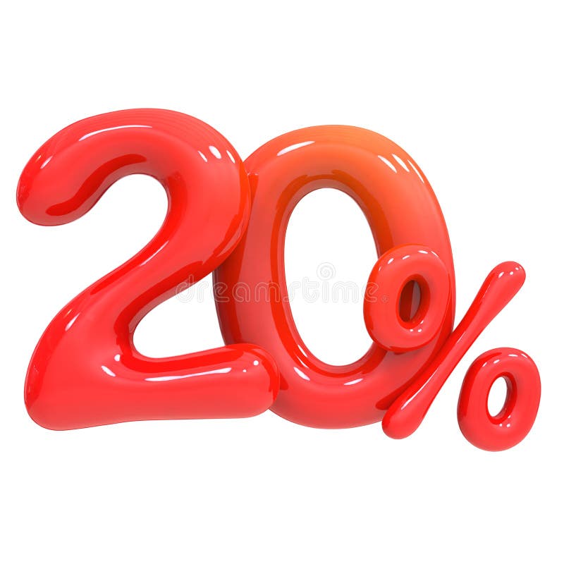 20 Percent Number Gradient 3D with White Background Stock Illustration ...