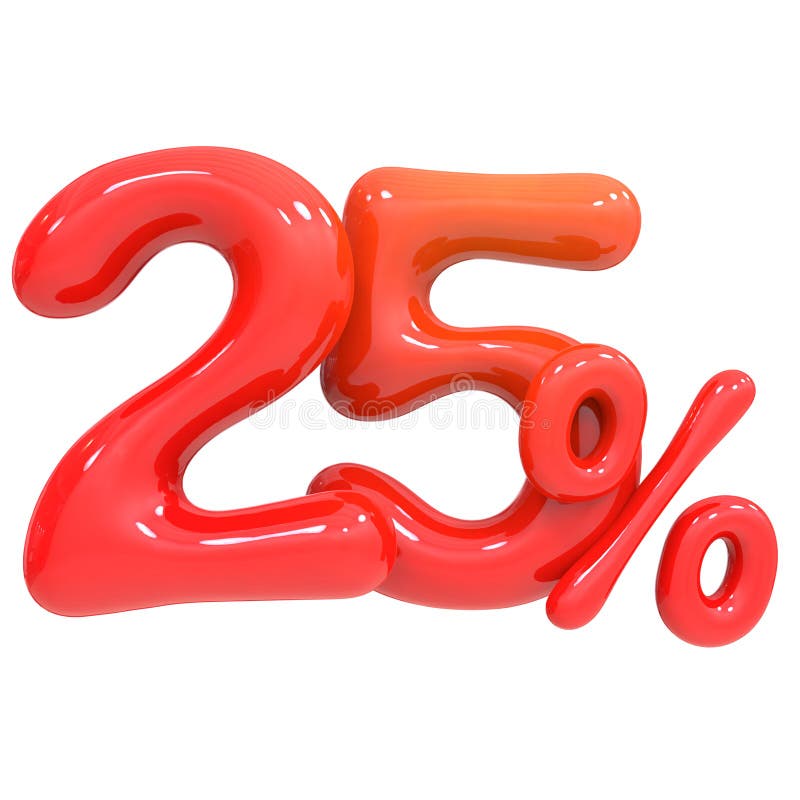 25 Percent Number Gradient 3D with White Background Stock Illustration ...