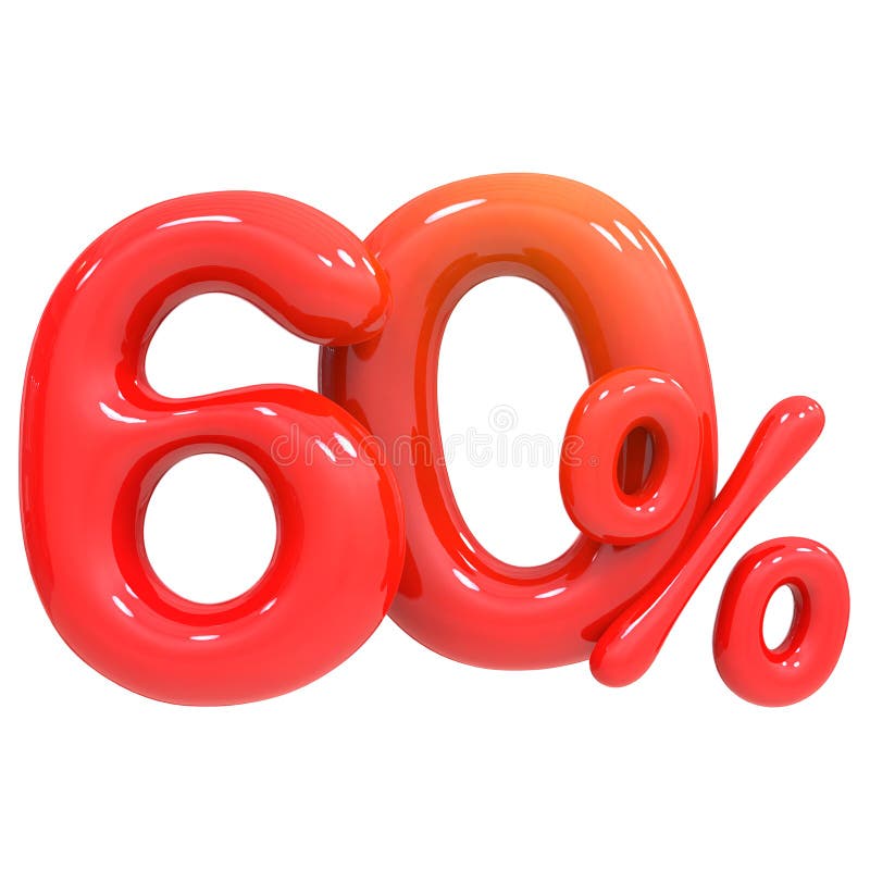 60 Percent Number Gradient 3D with White Background Stock Illustration ...