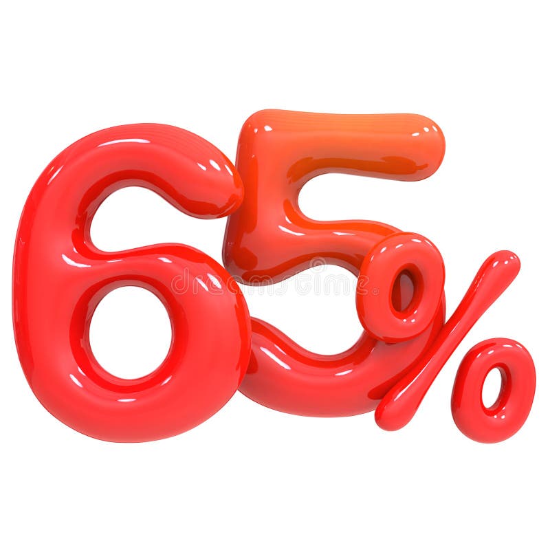65 Percent Number Gradient 3D with White Background Stock Illustration ...