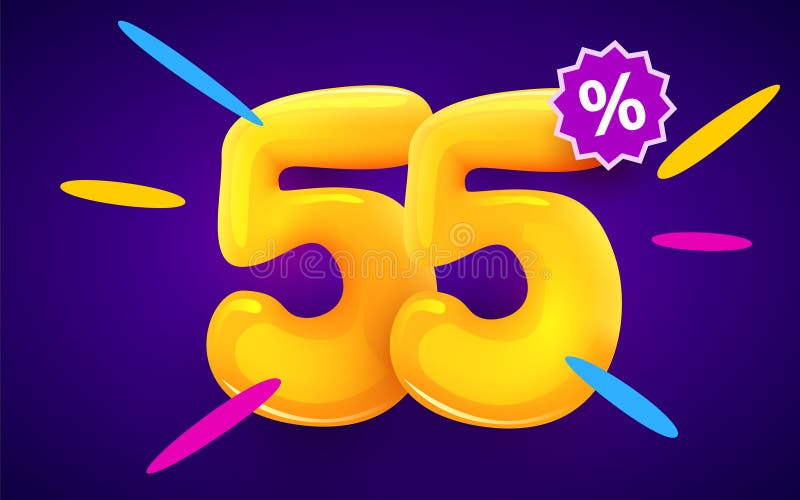 55 Percent Off. Discount Creative Composition. 3d Sale Symbol with ...