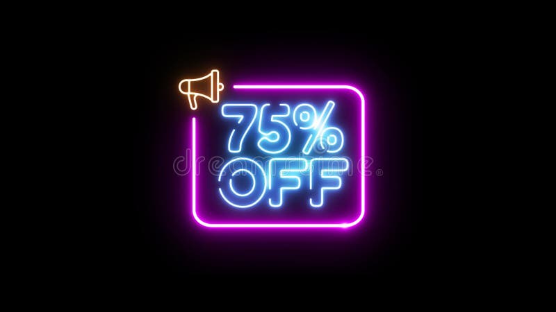 75 Percent Off Neon Sign on Black Background. Stock Video - Video of ...
