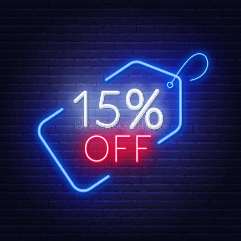 15 Percent Off Neon Sign on a Dark Background. Stock Vector ...