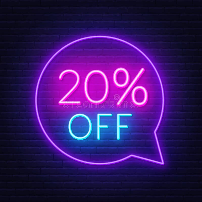 20 Percent Off Neon Sign on a Dark Background. Stock Vector ...