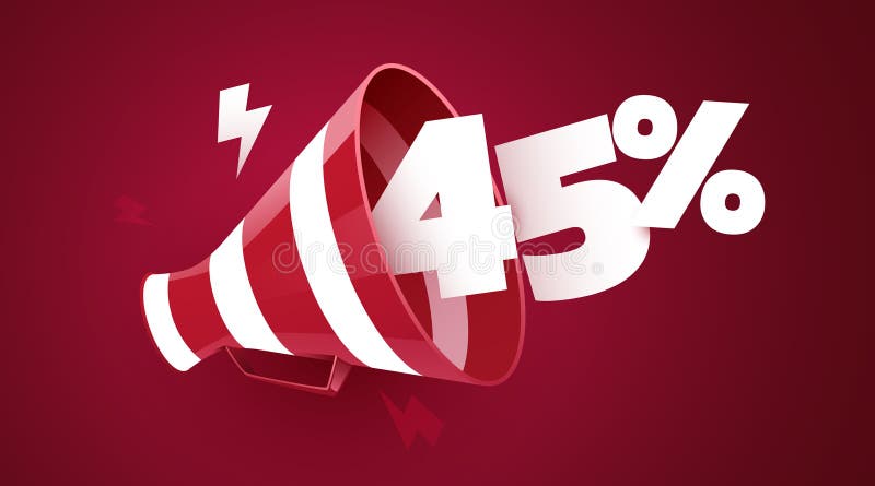 45 Percent Off. Sale Banner with 3D Megaphone Stock Vector ...
