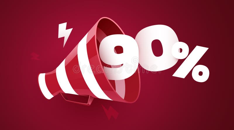 90 Percent Off. Sale Banner with 3D Megaphone Stock Vector ...