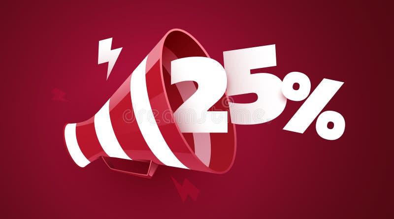 25 Percent Off. Sale Banner with 3D Megaphone Stock Vector ...