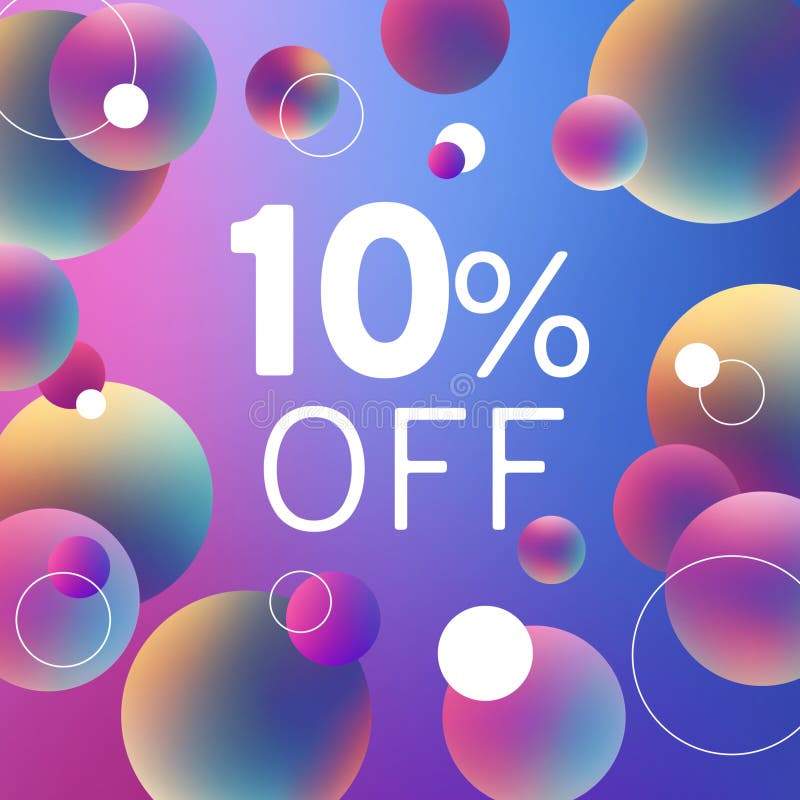 10 Off, White Letters on Multicolored Bubbles Background, 3d Rendering ...