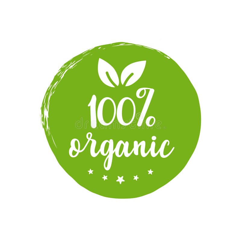 100 Percent Natural, Round Label Green Stamp, Natural Product Symbol ...