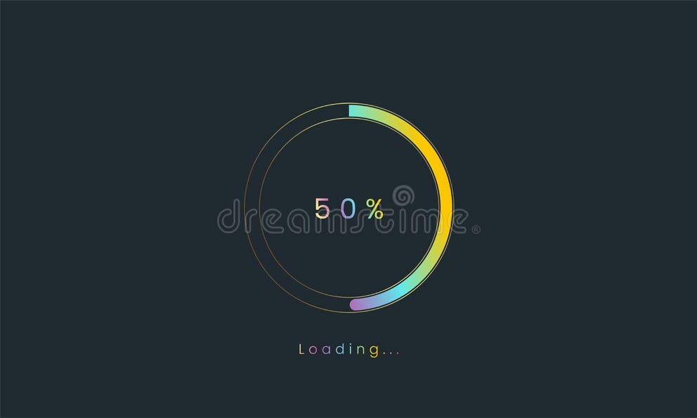 50 Percent Rainbow Loading Bar, Uploading Bar for User Interface, Colorful Futuristic Loading ...