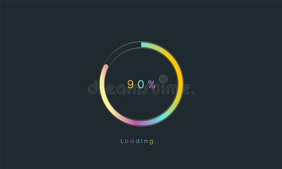 90 Percent Rainbow Loading Bar, Uploading Bar for User Interface, Colorful Futuristic Loading ...