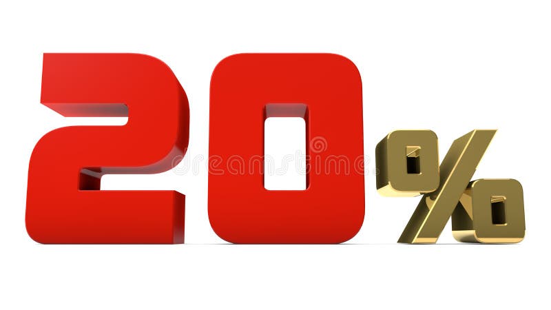 20 Percent Red and Gold Text Isolated on White Stock Illustration ...