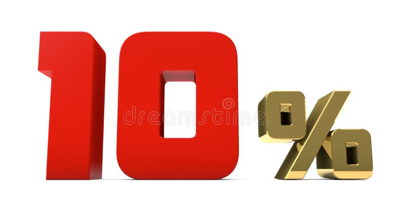 10 Percent Red and Gold Text Isolated on White Stock Illustration ...