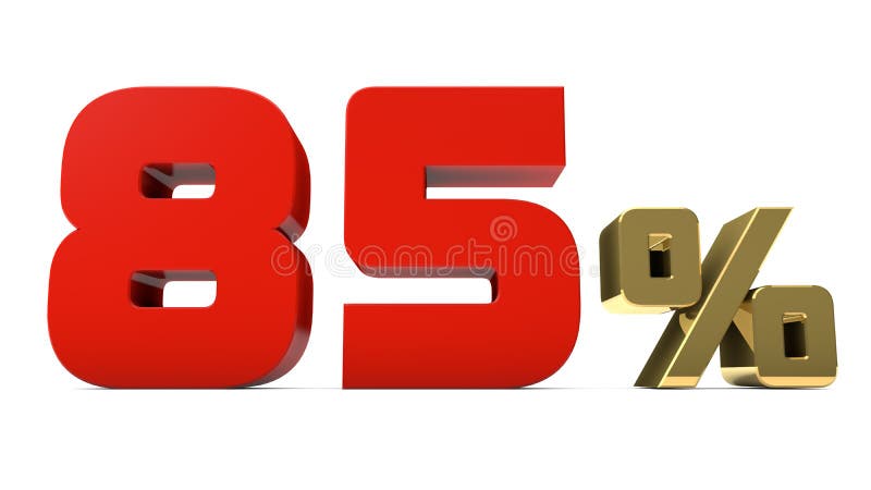 85 Percent Red and Gold Text Isolated on White 3d Render Stock ...